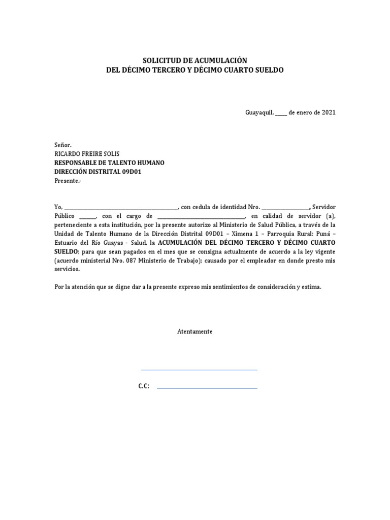 Formato Solicitud de Acumulacion de Decimos | PDF