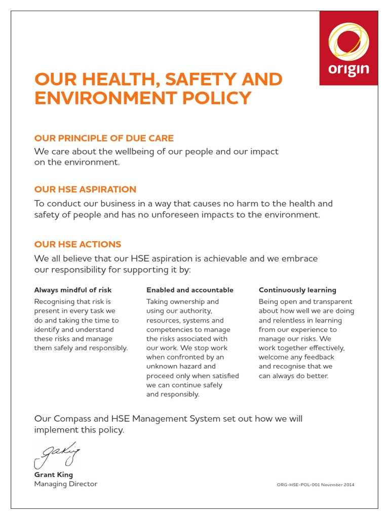 Health Safety Environment Policy | PDF