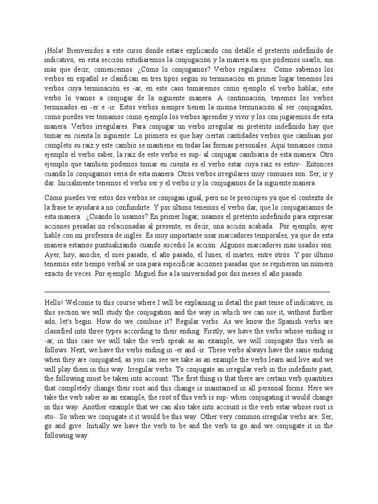 Preterito Indefinido Texto | PDF | Verbo | Morfología