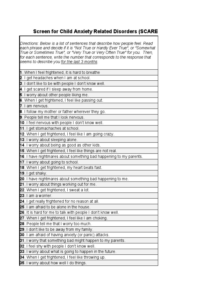 SCAREDChildwithscoring (MAC) | PDF | Anxiety | Anxiety Disorder