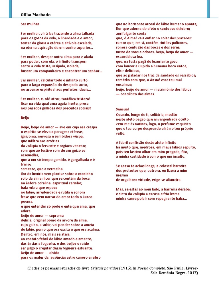 Gilka Machado I (Seleção de Poemas) PDF | PDF | Beijo | Amor