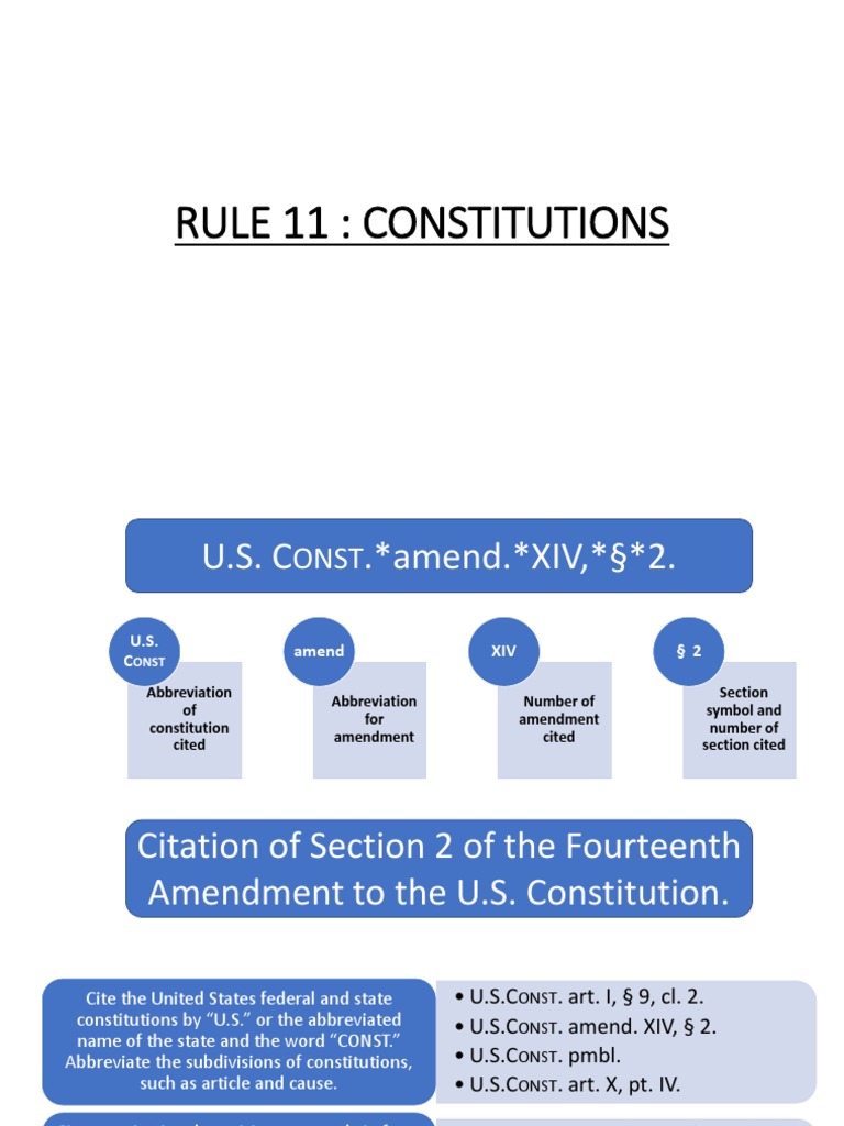 Bluebook Citation - Rule 11 - Constituions - Sagar Purohit - Roll No 29 ...