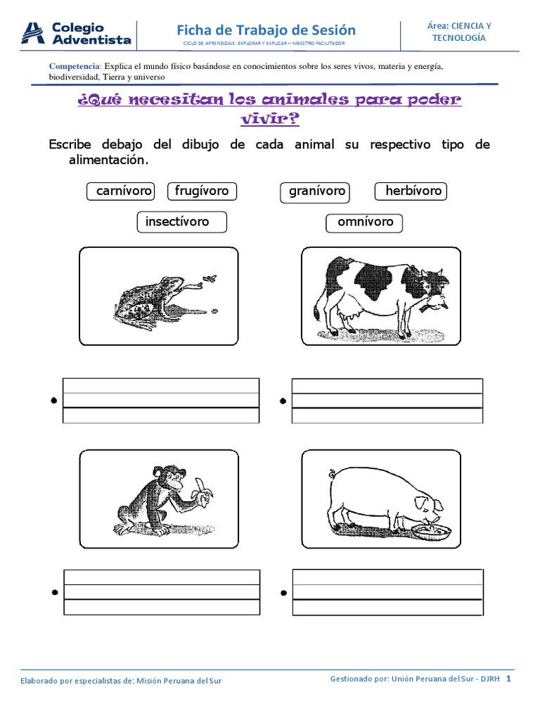 Ficha de Necesidad de Animales para Vivir | PDF