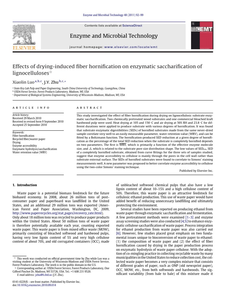 Enzyme and Microbial Technology | PDF | Paper | Pulp (Paper)