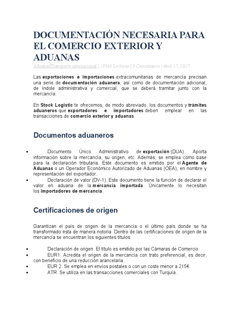 Documentación para Comercio Exterior | PDF | aduana | El comercio ...