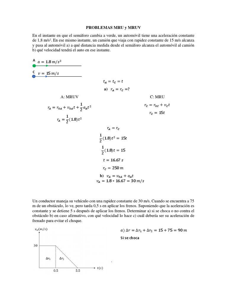 Ejercicios De Mru Y Mruv Pdf Velocidad Aceleración