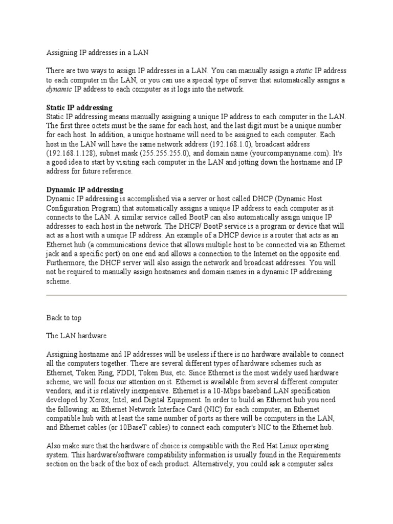 Assigning IP Addresses in A LAN | PDF | Ip Address | Computer Network