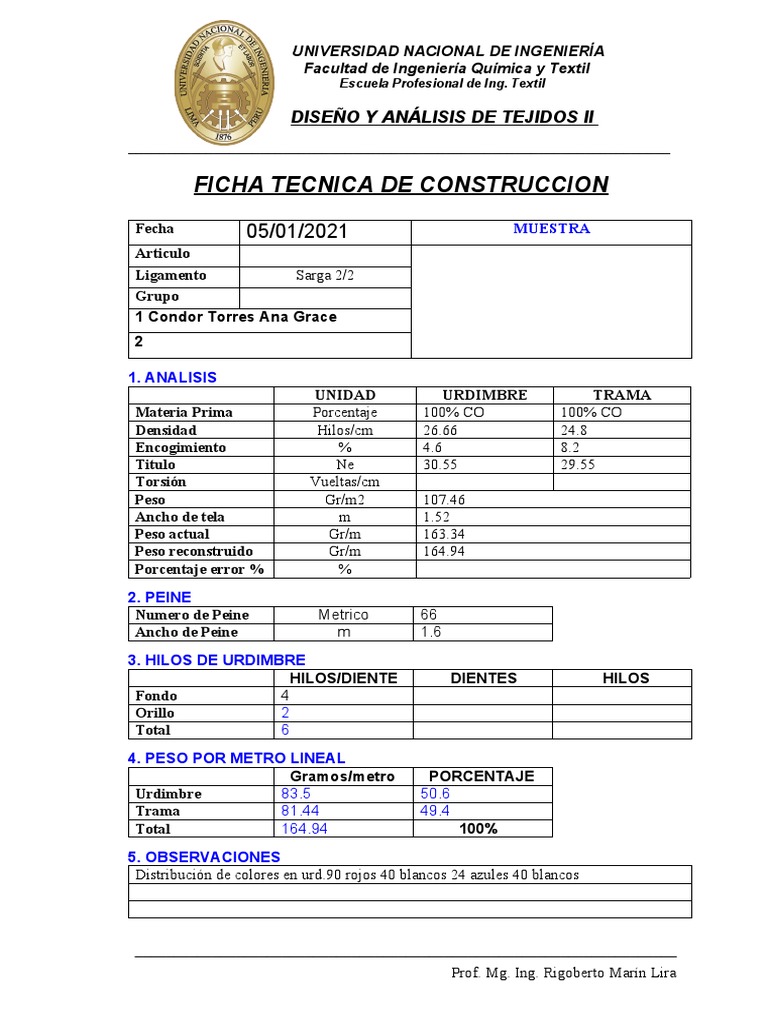 Ficha Tecnica de Construccion | PDF