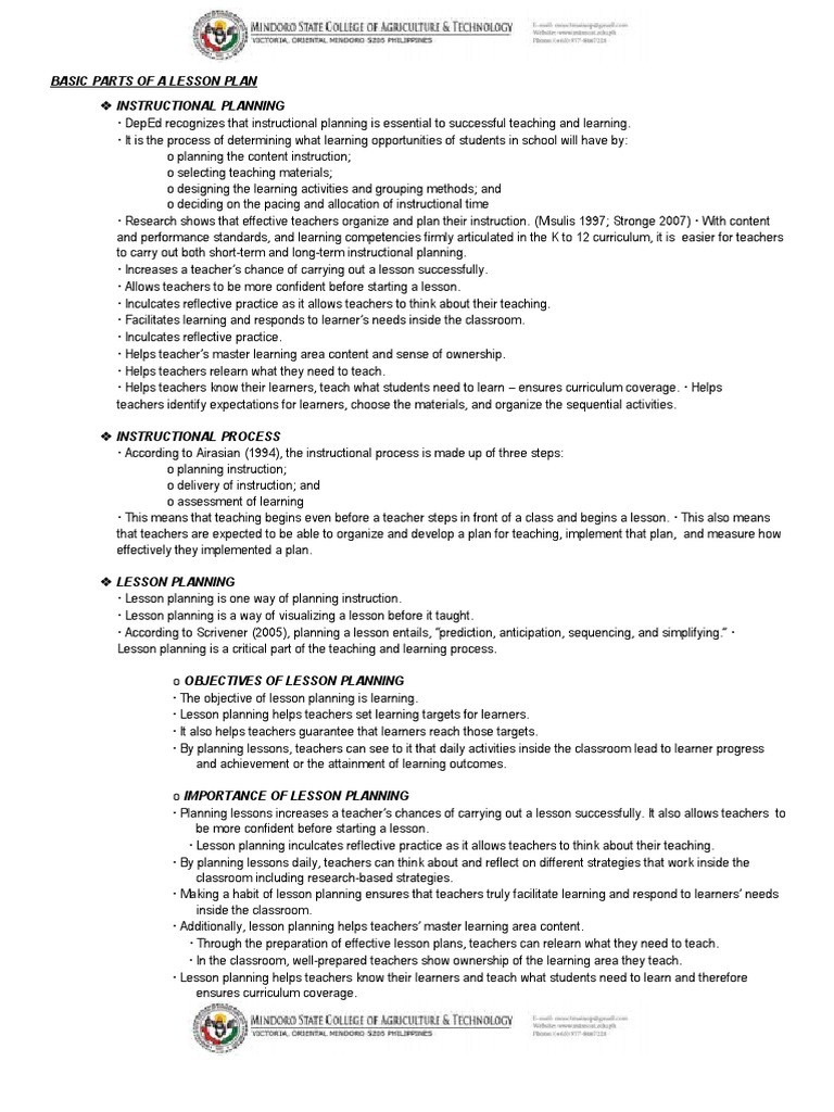 Basic Parts of A Lesson Plan | PDF | Lesson Plan | Teachers