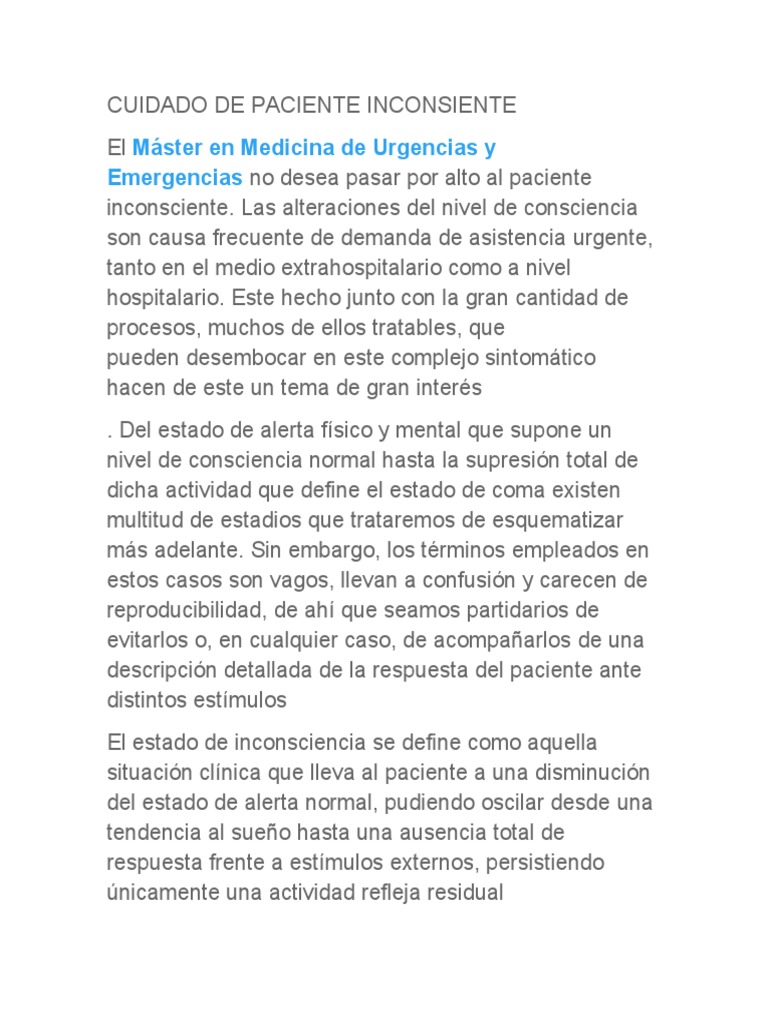 Cuidado Del Paciente Inconsciente Y Lesiones Por Inhalación Pdf