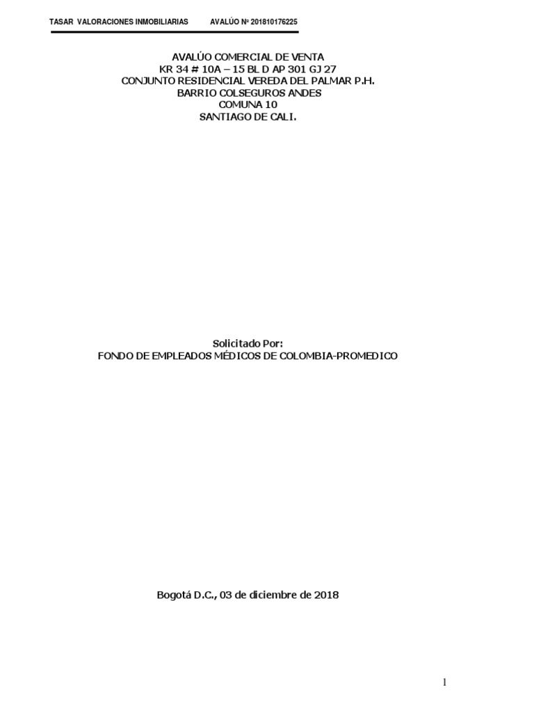 Avaluo Apto Vereda Del Palmar 0 | PDF | Valoración (Finanzas) | Santiago