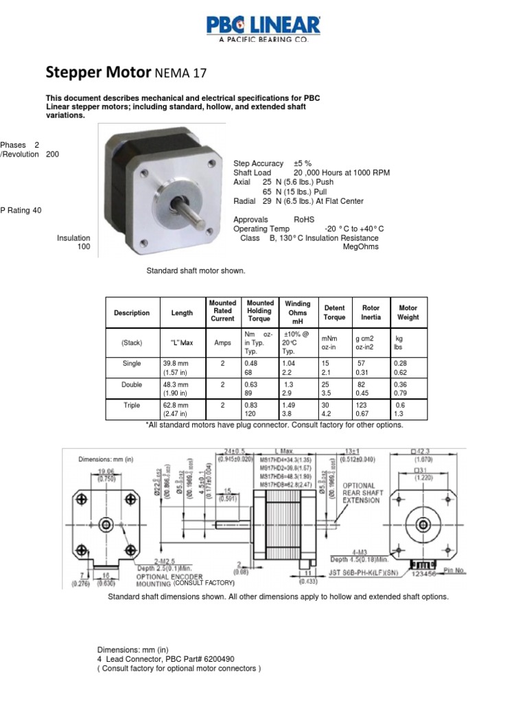 NEMA 17 Stepper Motor Specifications | PDF | Electric Motor | Components