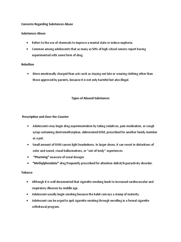 Concerns Regarding Substances Abuse | PDF | Violence | Substance Abuse