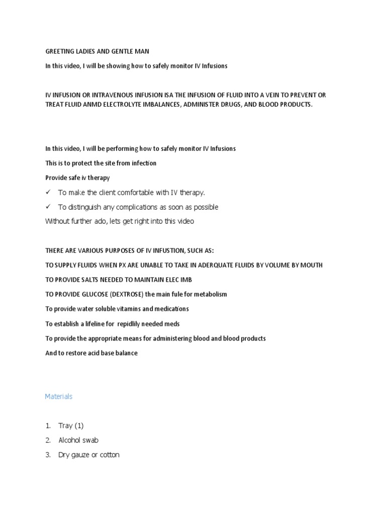 Script | PDF | Intravenous Therapy | Clinical Medicine