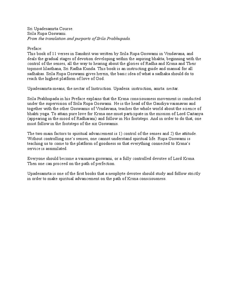 Sri Upadesamrta Course | PDF | Bhakti | Krishna