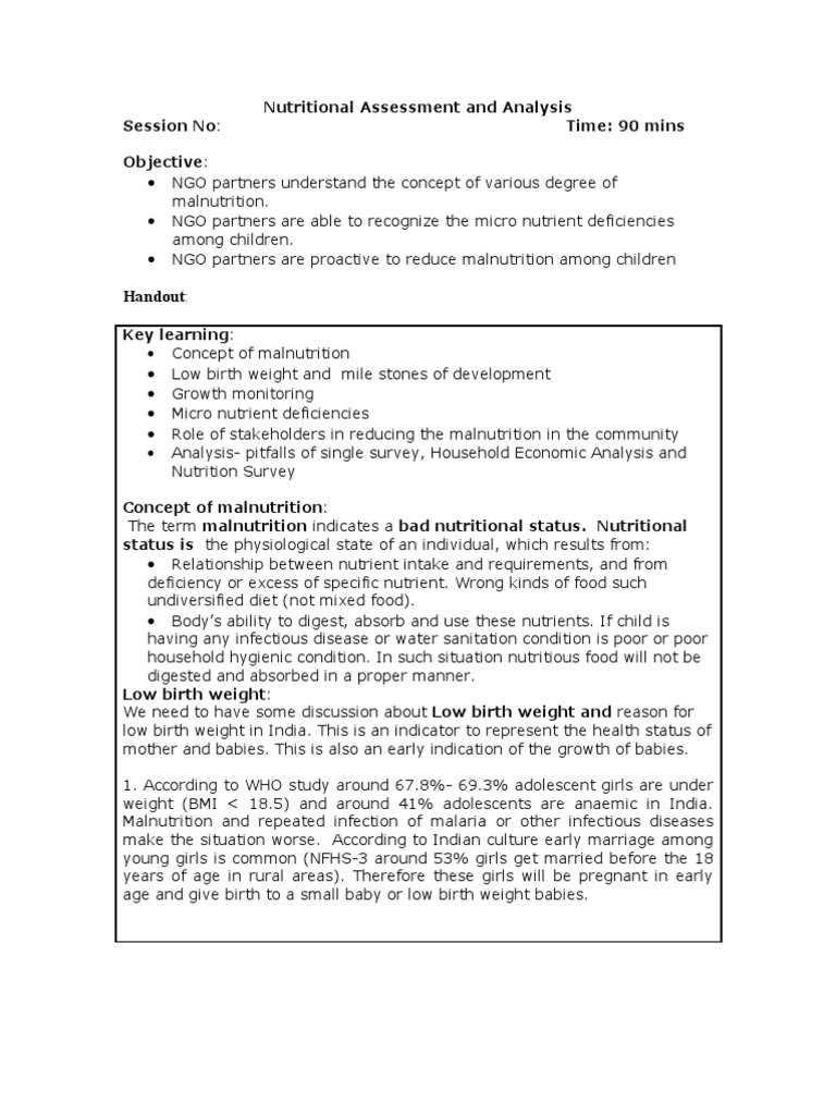 Session Plan Nutrition Assessment | PDF | Malnutrition | Micronutrient
