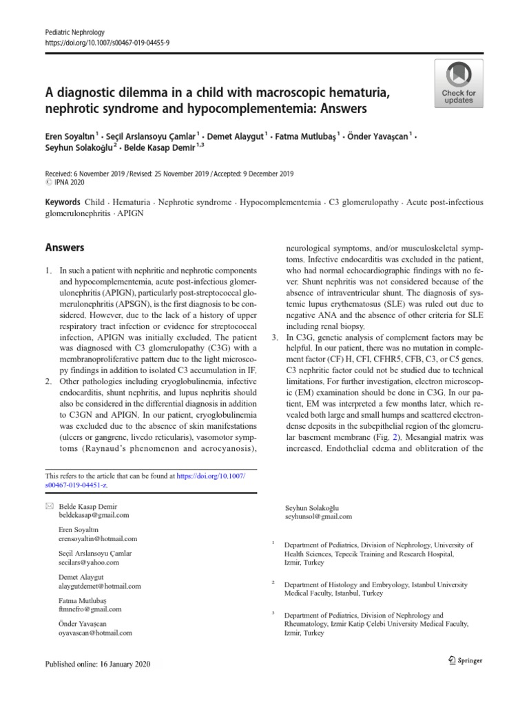 A Diagnostic Dilemma in A Child With Macroscopic Hematuria, Nephrotic ...