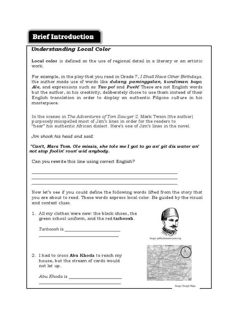 Understanding Local Color - ENGLISH 8 | PDF