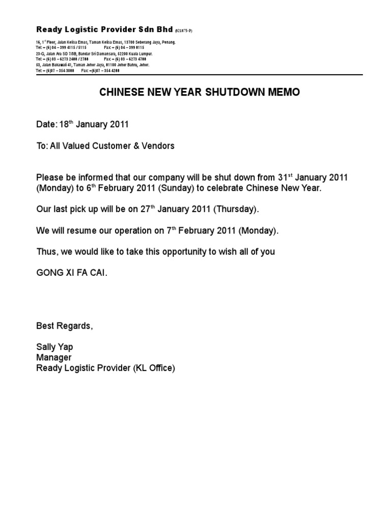 CNY Memo | PDF | Malaysia | Transport