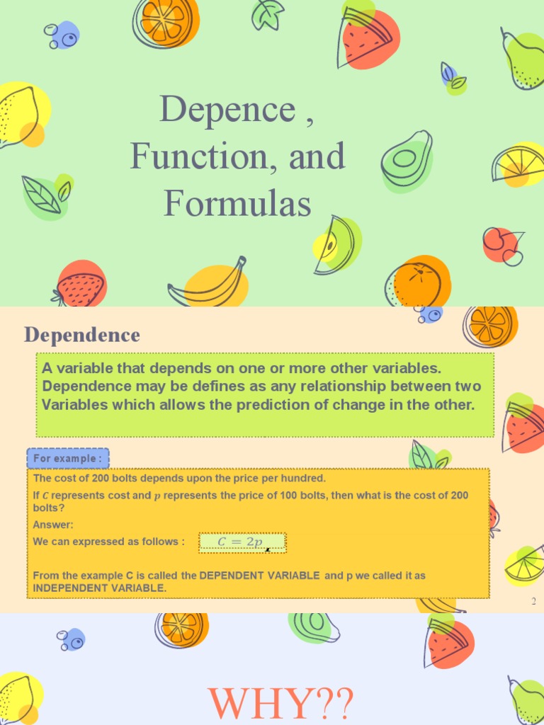 Depence, Function, and Formulas | PDF | Variable (Mathematics) | Function (Mathematics)