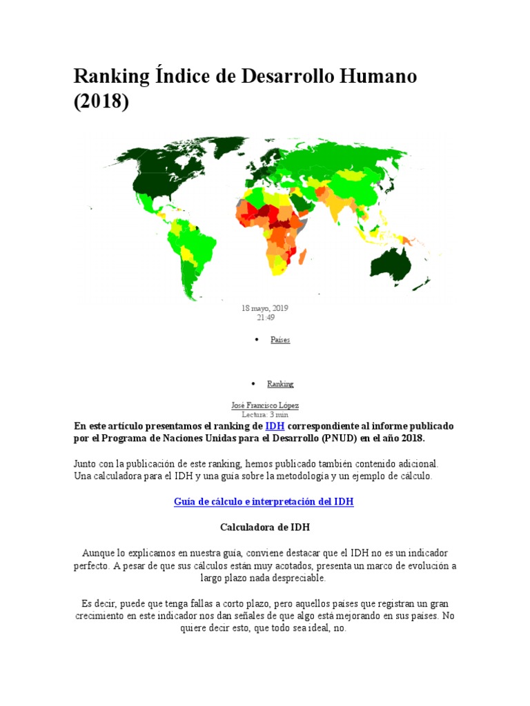 Ranking Índice de Desarrollo Humano | PDF | Índice de Desarrollo Humano