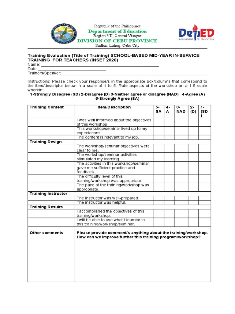 Training Evaluation INSET 2020 | PDF | Education Theory | Pedagogy