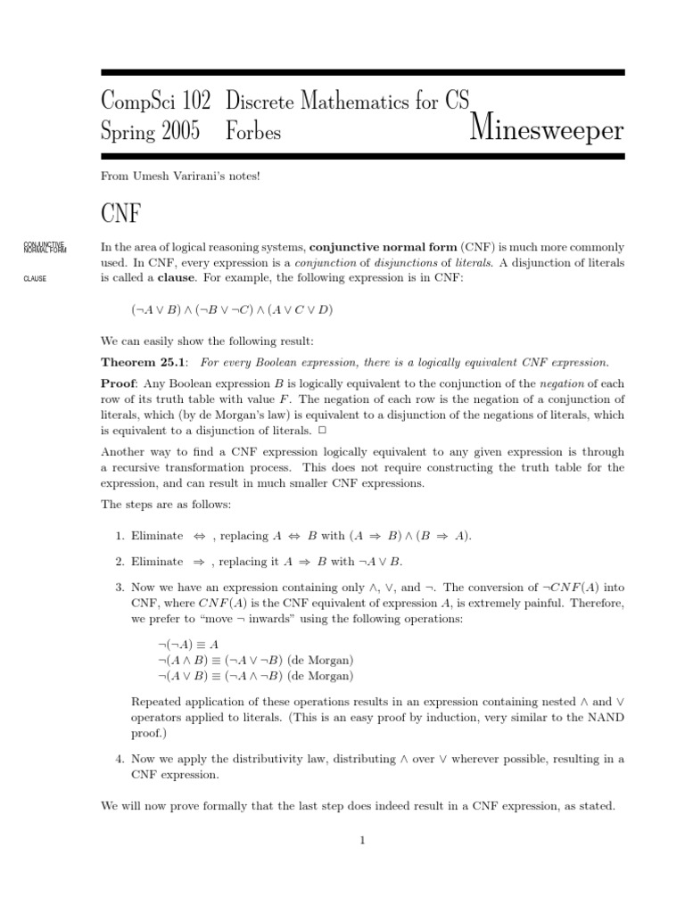 Minesweeper: Compsci 102 Discrete Mathematics For Cs Spring 2005 Forbes | PDF | Boolean Algebra ...