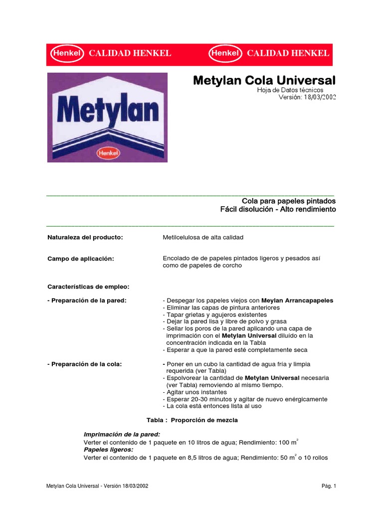 Guía de Uso de Metylan Cola Universal | PDF | Papel | Agua