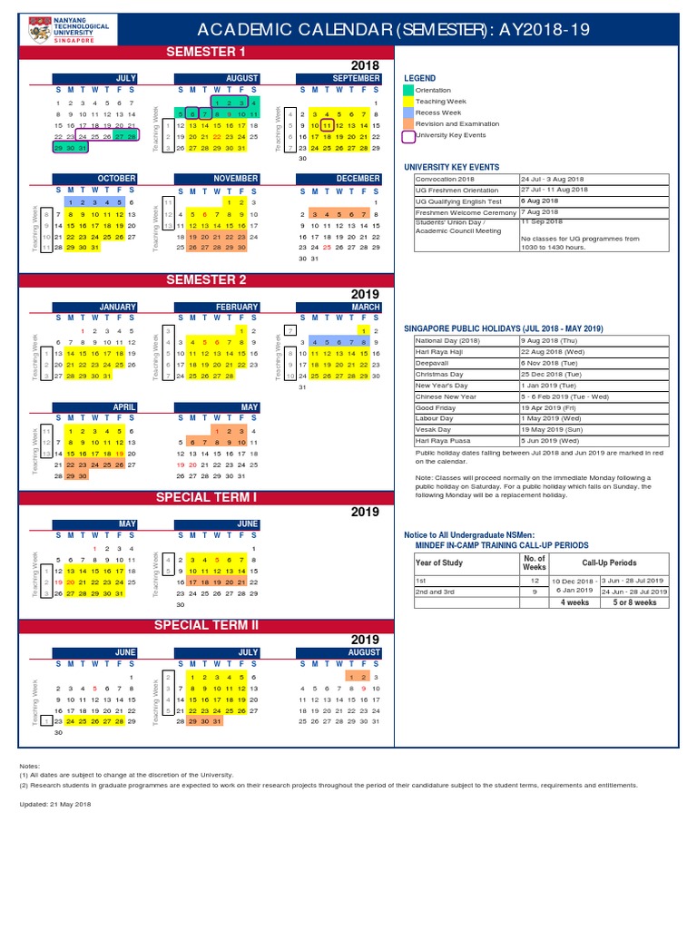 NTU Academic Calendar 2025-26 | PDF | Academic Term | Holidays