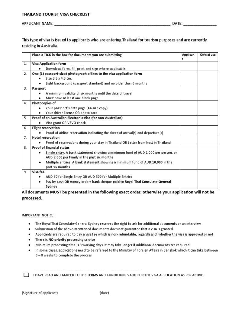 Thailand Tourist Visa Checklist | PDF | Travel Visa | Passport
