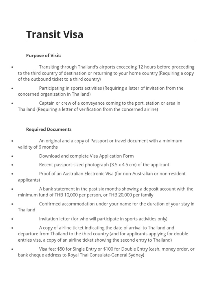 Transit Visa: Purpose of Visit | PDF | Travel Visa | International ...