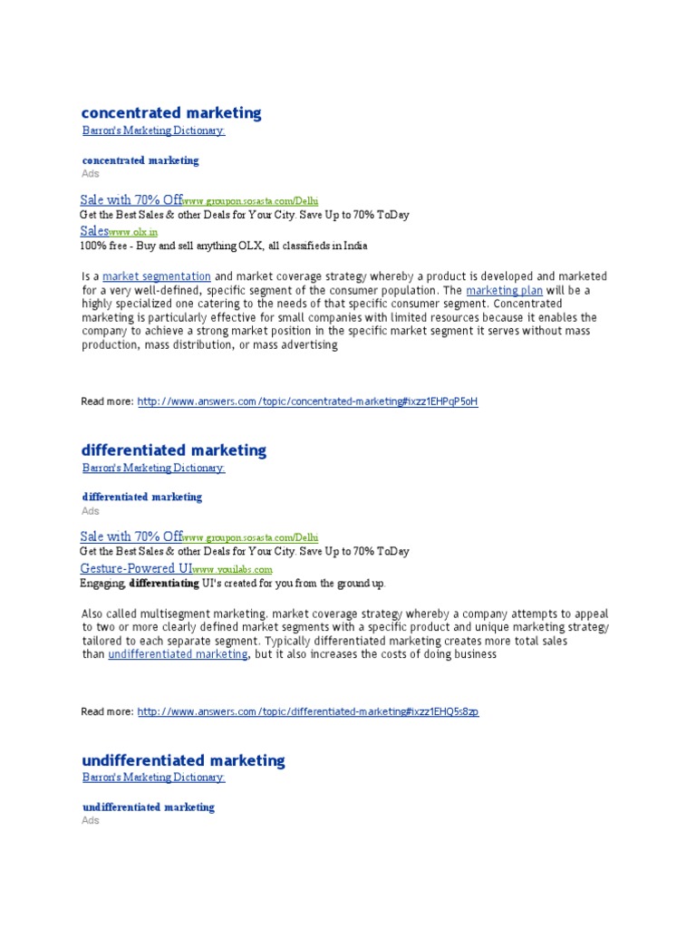 Concentrated Marketing | PDF | Marketing | Market Segmentation