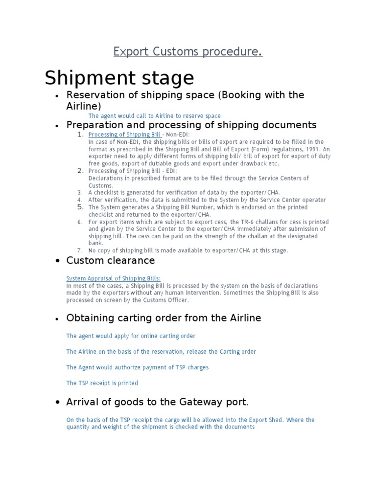 Export Customs Procedure | PDF | Customs | Receipt