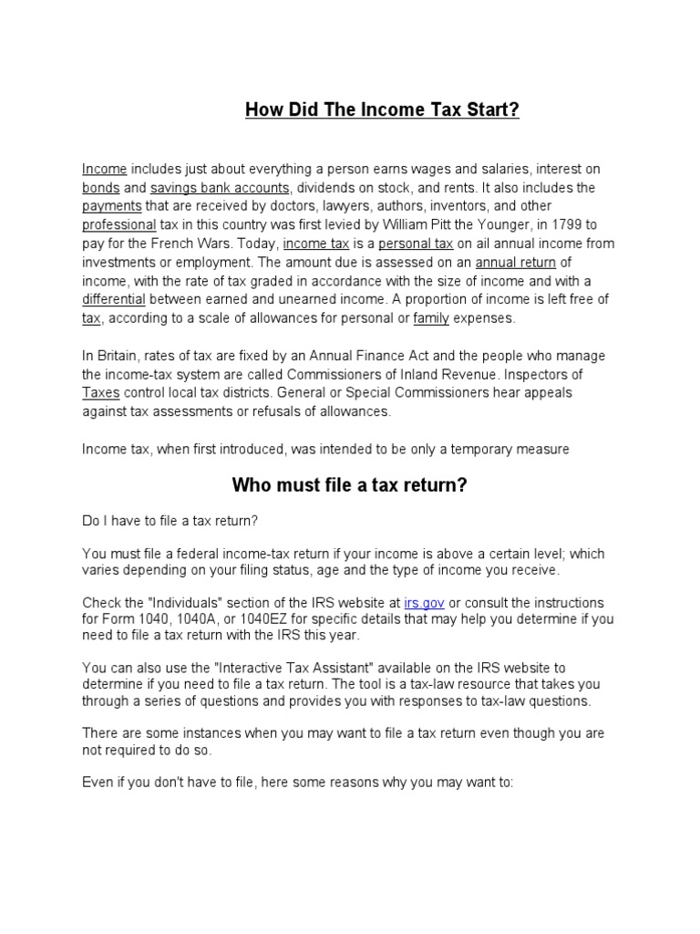 How Did The Income Tax Start?: Irs - Gov | PDF | Taxes | Earned Income ...