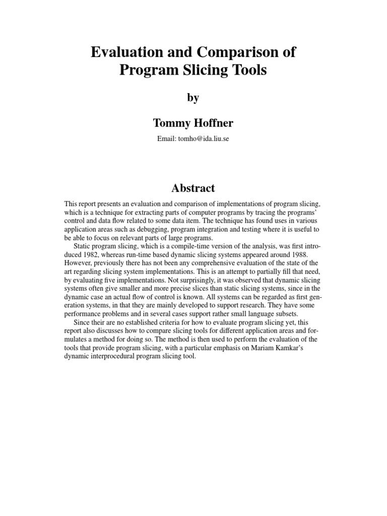 Evaluation and Comparison of Program Slicing Tools: by Tommy Hoffner | PDF | Computational ...