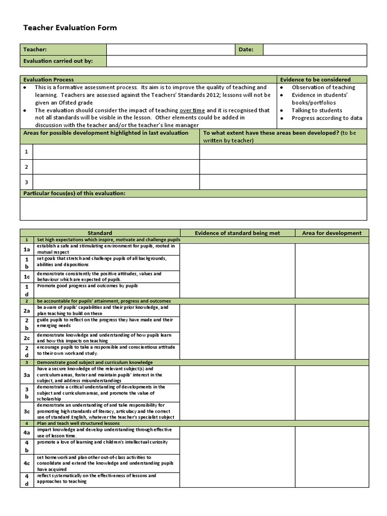 Teacher Evaluation Form - V2 | PDF | Educational Assessment | Teachers