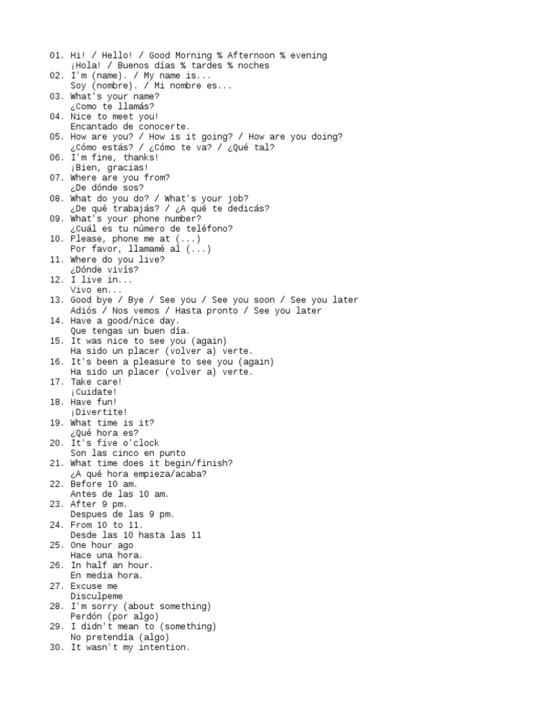 Fifty Basic Sentences English | PDF | Artes del Lenguaje y Comunicación ...