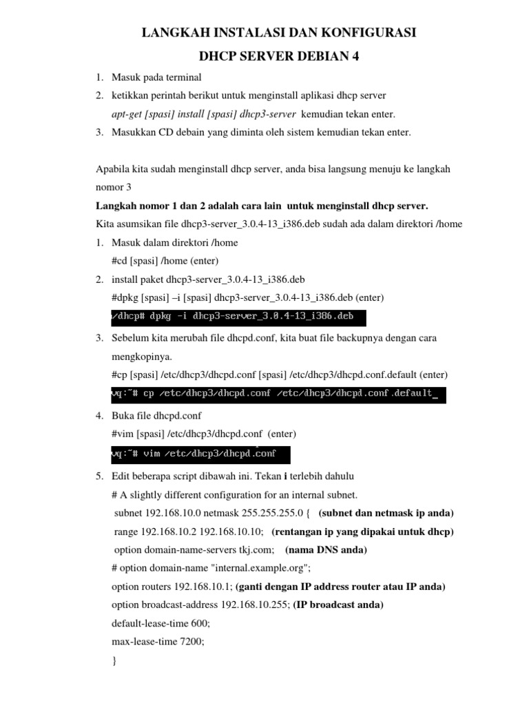 Langkah-Langkah Instalasi DHCP Server Debian 4 | PDF