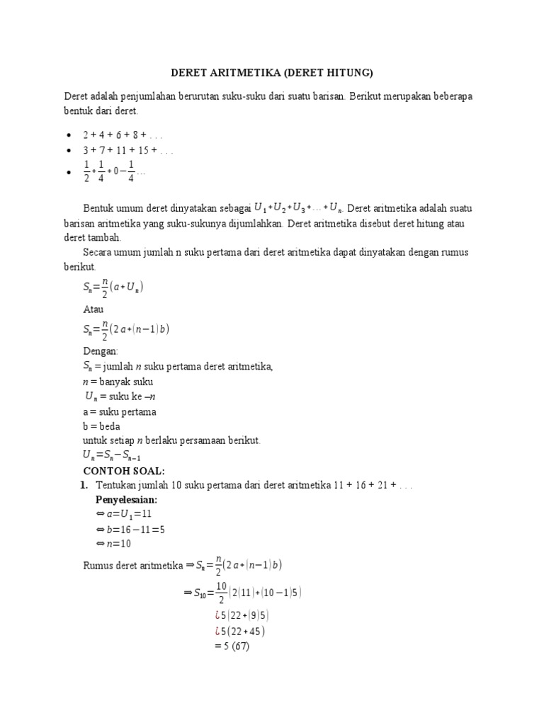 Deret Aritmetika (Deret Hitung) | PDF
