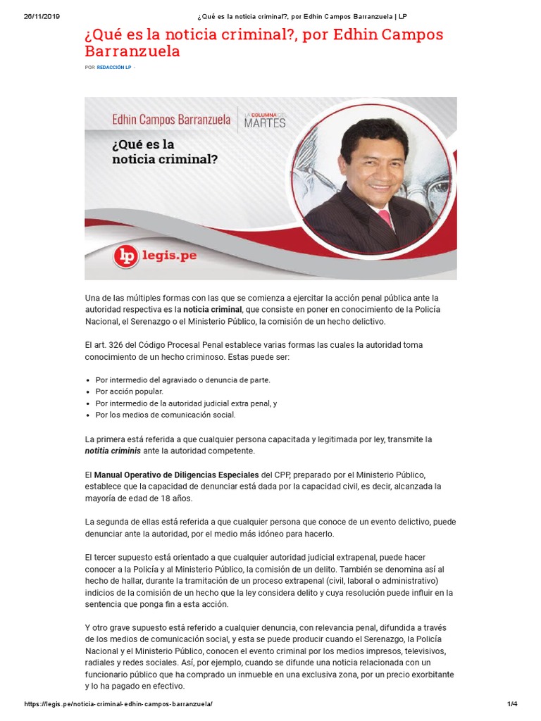 ¿Qué Es La Noticia Criminal - , Por Edhin Campos Barranzuela - LP | PDF ...