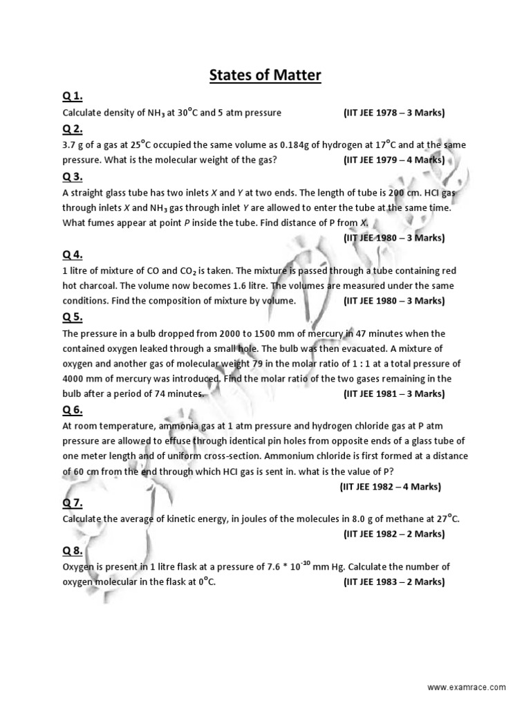 States of Matter Solved Questions | PDF | Gases | Mole (Unit)