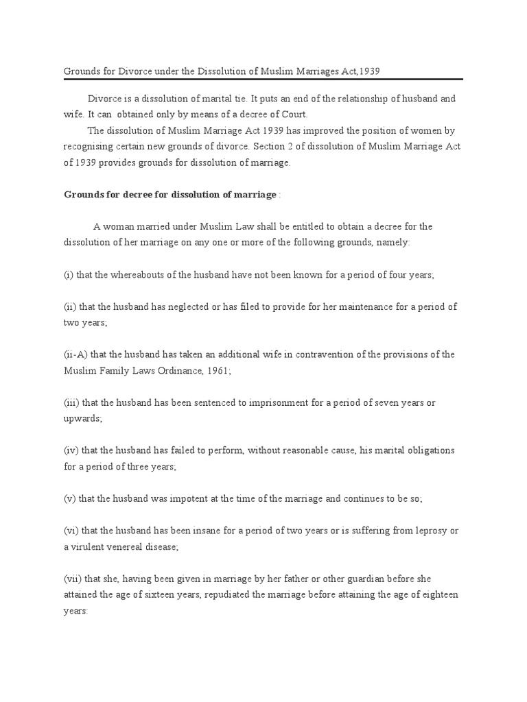 Grounds For Divorce Under The Dissolution of Muslim Marriages Act | PDF | Marriage | Divorce
