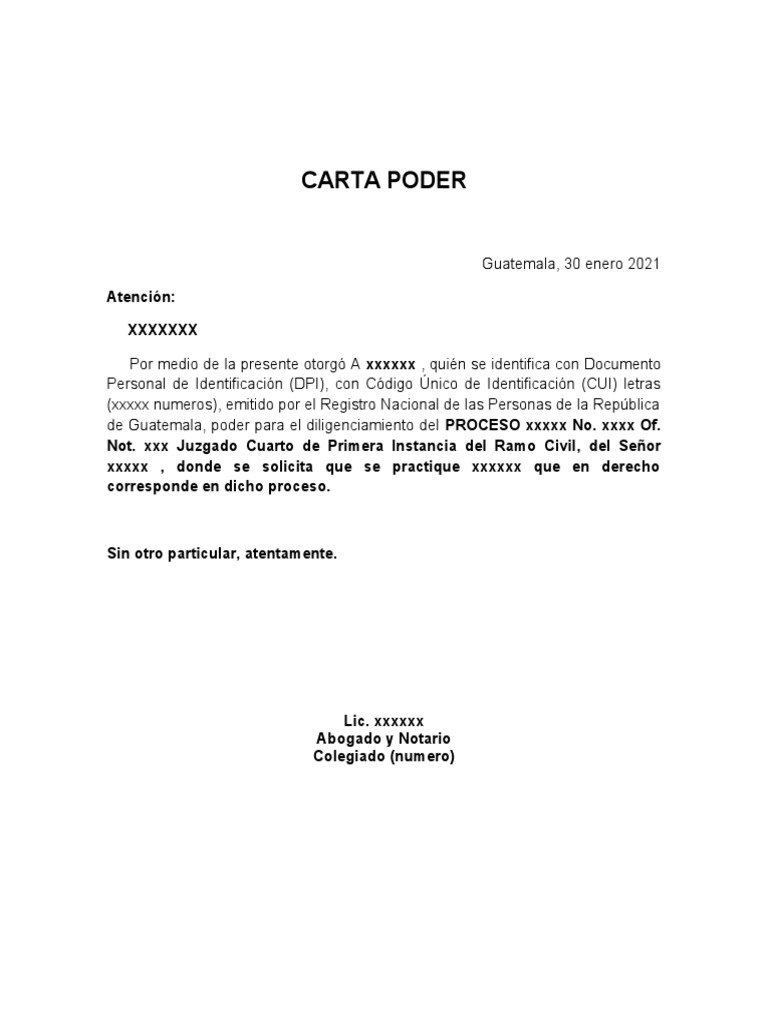 Modelo Carta Poder - Guatemala | PDF Modelo Carta Poder - Guatemala | PDF