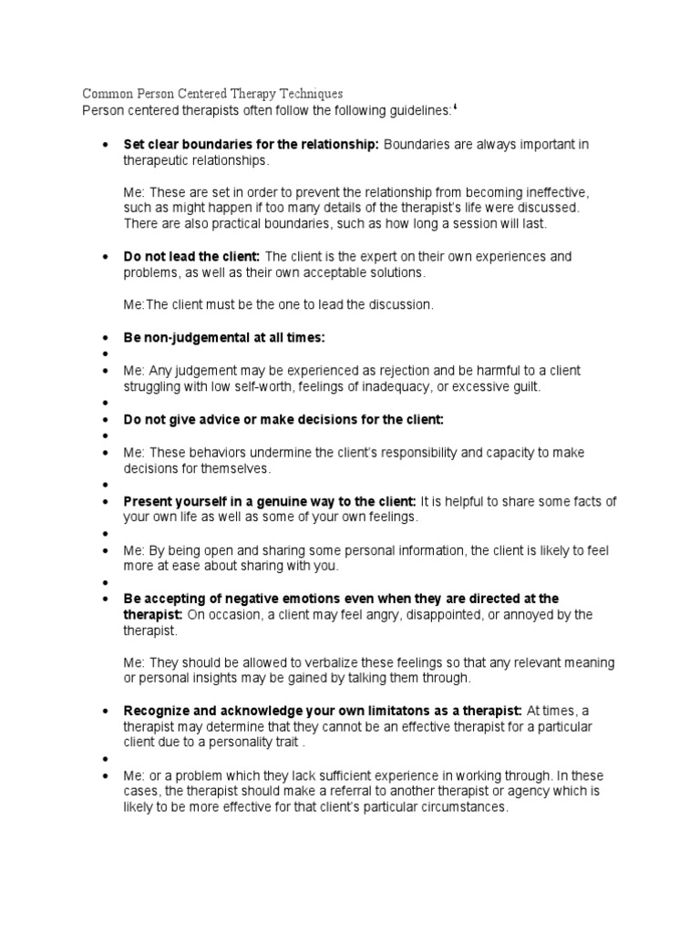 Common Person Centered Therapy Techniques | PDF