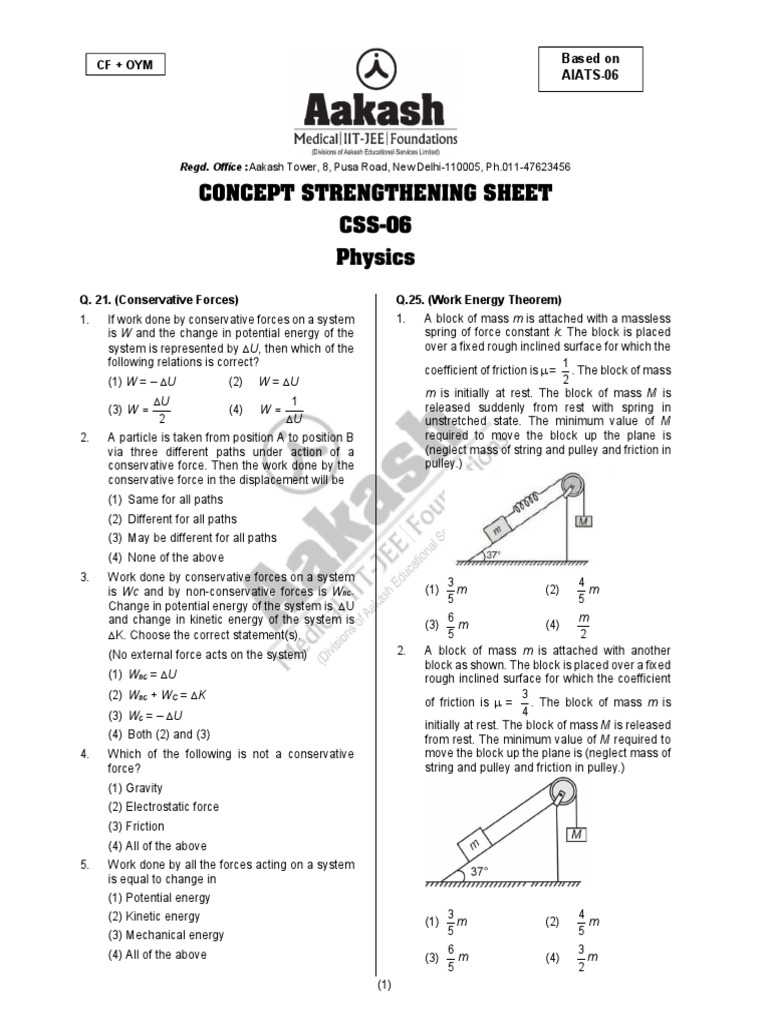 Concept Strengthening Sheet (CSS-06) - OYM - Physics PDF | PDF | Rotation Around A Fixed Axis ...