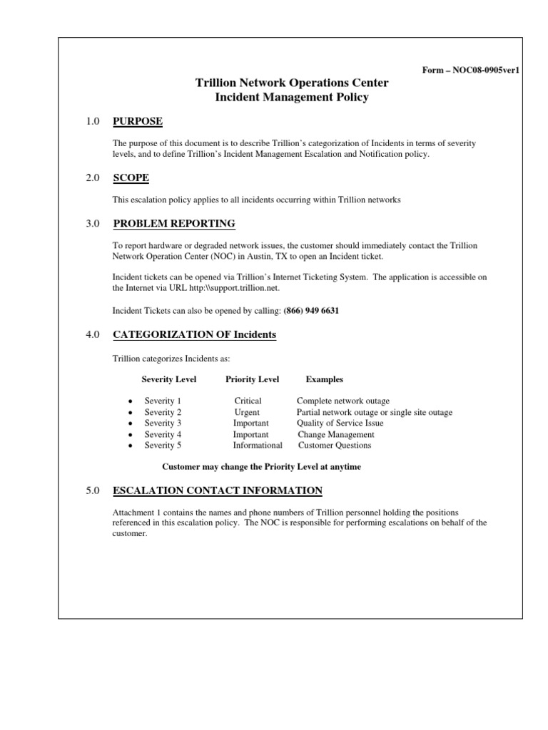 Trillion NOC Incident Management Policy | PDF | Emergency | Incident ...