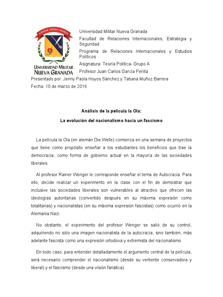 Análisis de La Película La Ola FINAL | PDF | Fascismo | Nacionalismo