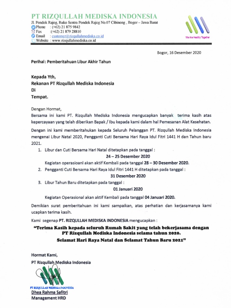 Surat Pemberitahuan Libur Akhir Tahun | PDF Surat Pemberitahuan Libur Akhir Tahun | PDF