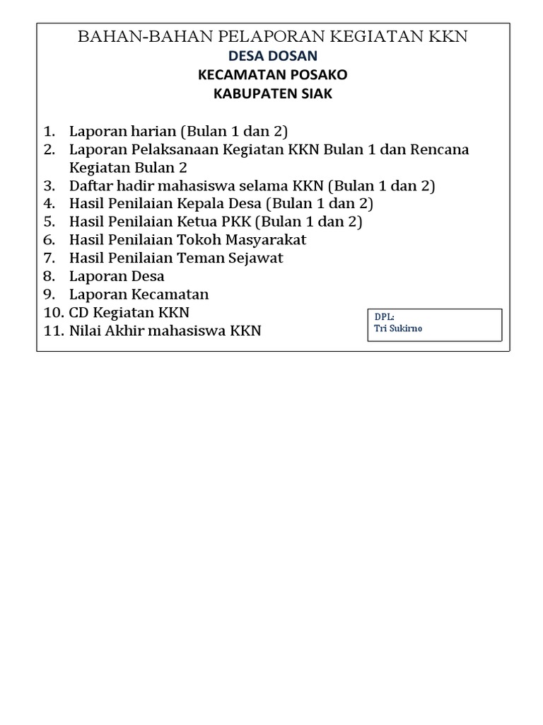 Checklist Dokumen Pelaporan KKN | PDF