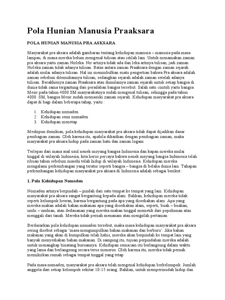 Ola Hunian Manusia Praaksara | PDF